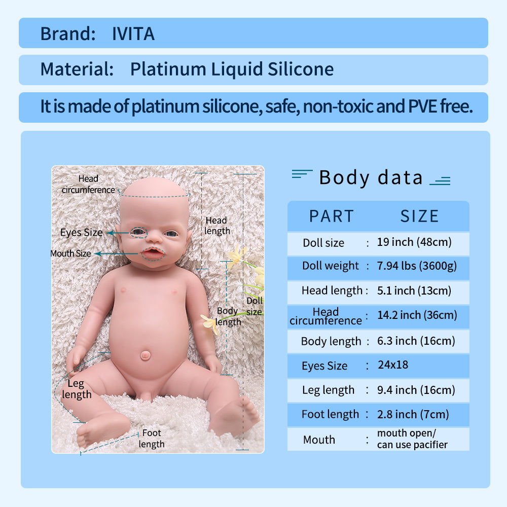 1545 IVITA 19'' Soft Silicone Reborn Baby Solid Silicone Newborn Doll – IVITA Doll