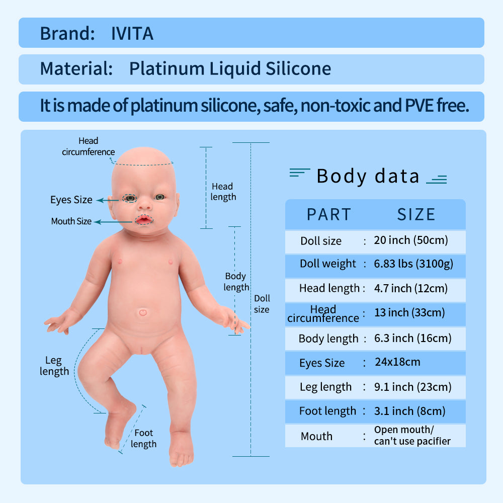 1506 IVITA 20'' Full Body Flopyy Silicone Reborn Baby Boy and Girl – IVITA Doll